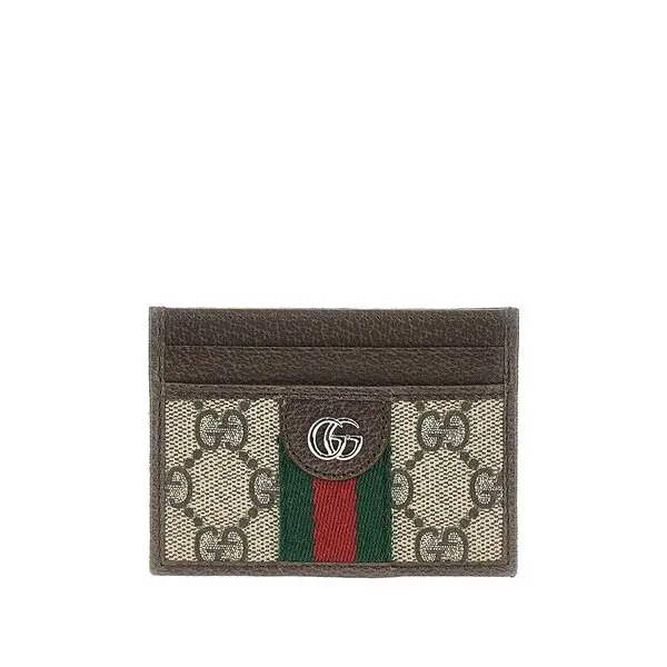 Gucci Leather And Gg Supreme 'ophidia' Cardholder - Brown