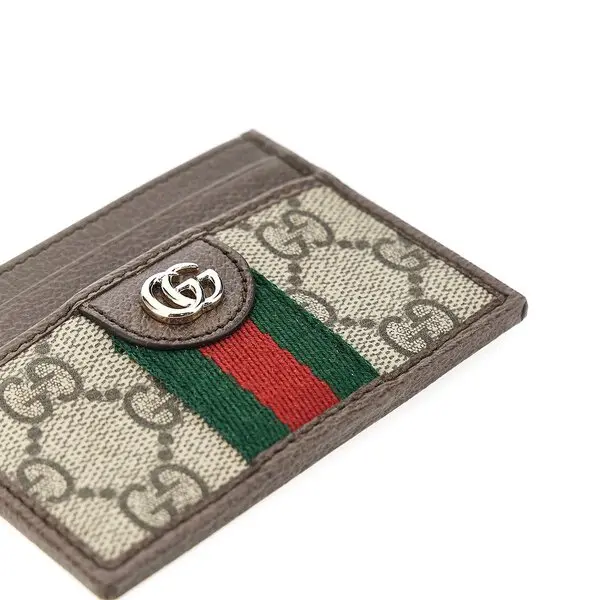 Gucci Leather And Gg Supreme 'ophidia' Cardholder - Brown