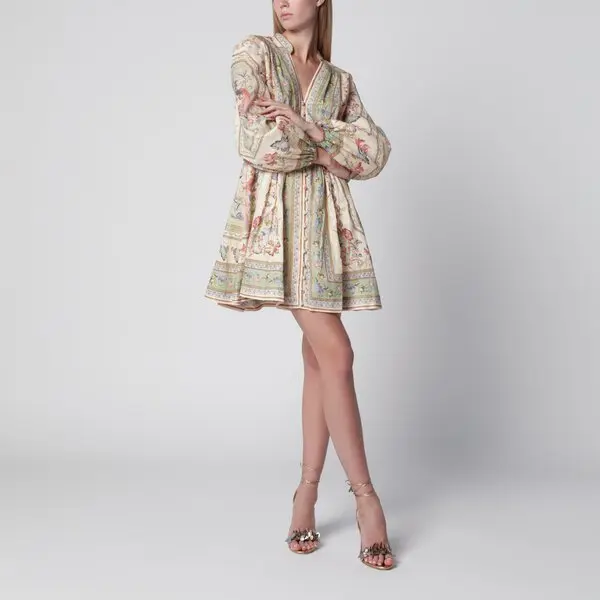 Zimmermann Roselight Mini Dress In Sage Floral Linen