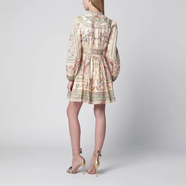 Zimmermann Roselight Mini Dress In Sage Floral Linen