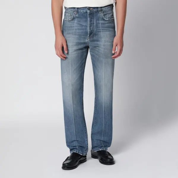 Versace Distressed Straight-leg Jeans In Medium Denim - Blue