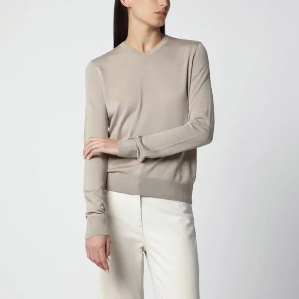 THE ROW Cashmere And Silk V-neck Sweater - Beige