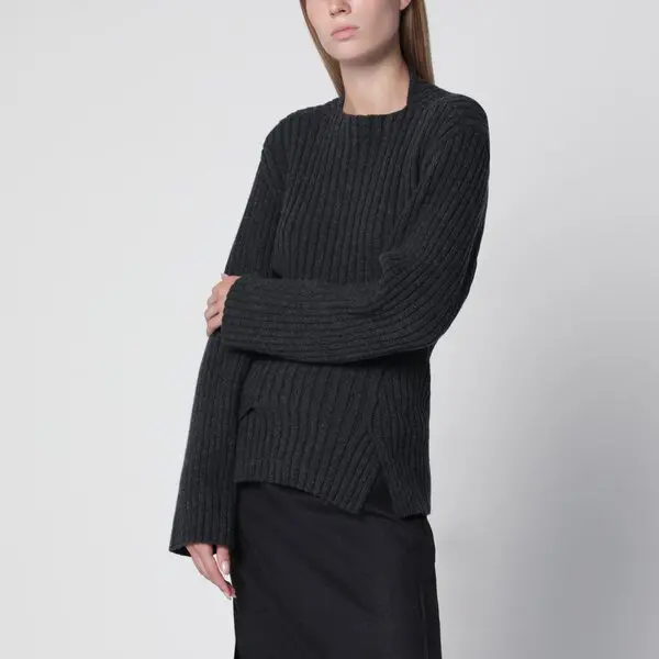 Victoria Beckham Ribbed Knit Pullover Sweater In Burgundy Wool And Cashmere - Brown