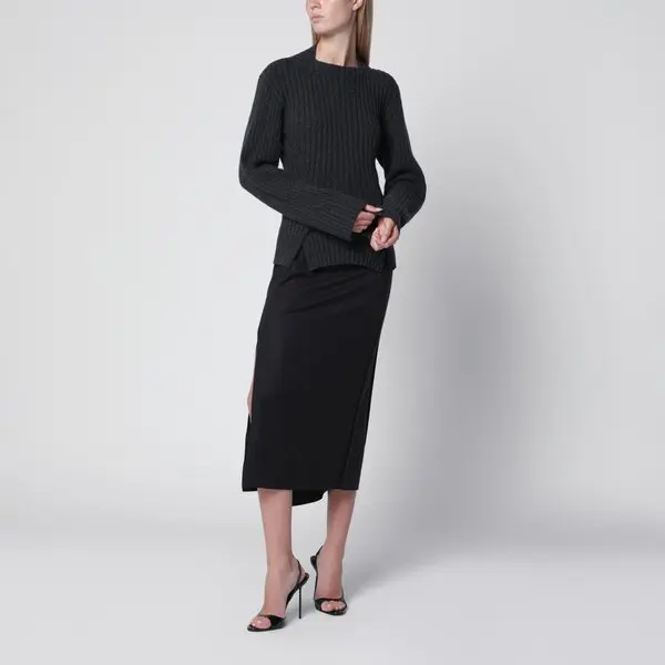 Victoria Beckham Ribbed Knit Pullover Sweater In Burgundy Wool And Cashmere - Brown