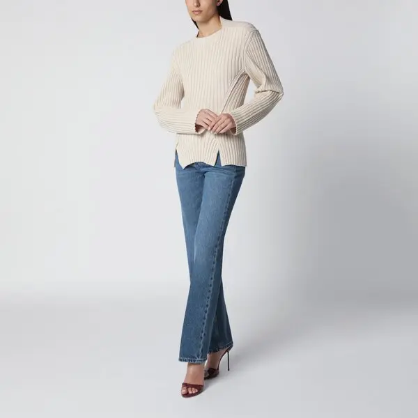 Victoria Beckham Ribbed Sweater In Wool And Cashmere - Beige