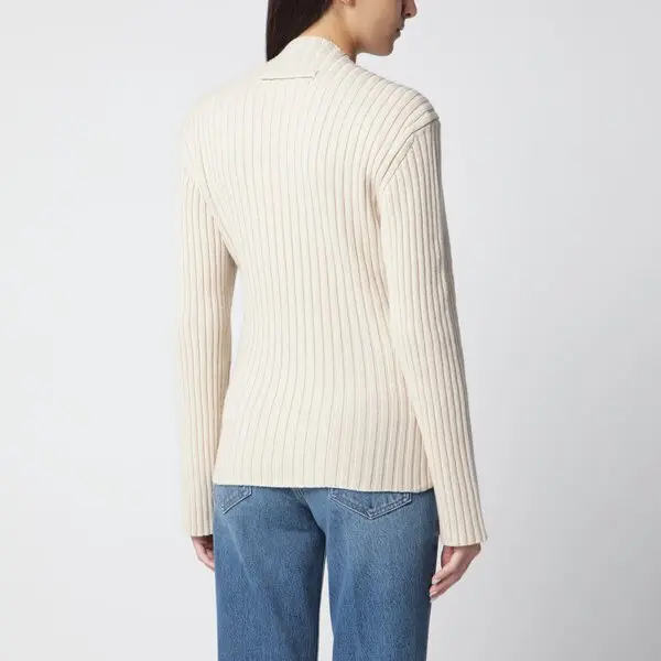 Victoria Beckham Ribbed Sweater In Wool And Cashmere - Beige