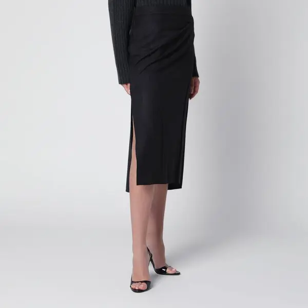 Victoria Beckham Pressed Midi Skirt In Dark Wool And Mohair Blend