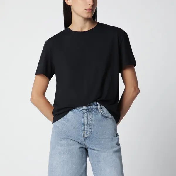 TOTEME Organic Cotton Jersey T-shirt With Embroidered Monogram - Black