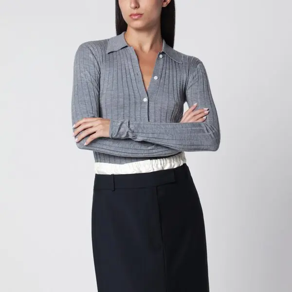 TOTEME Slim Ribbed Knit Shirt In Mélange Cashmere And Silk - Grey
