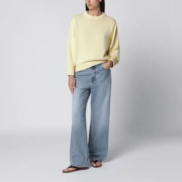 TOTEME Oversized Crewneck Sweater In Cream Cotton - Yellow