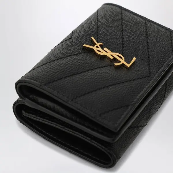 Saint Laurent Cassandre Matelassé Compact Wallet - Black