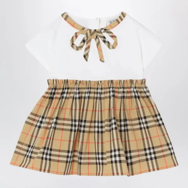 Burberry Cotton Dress And Bloomer Shorts With Check Bow