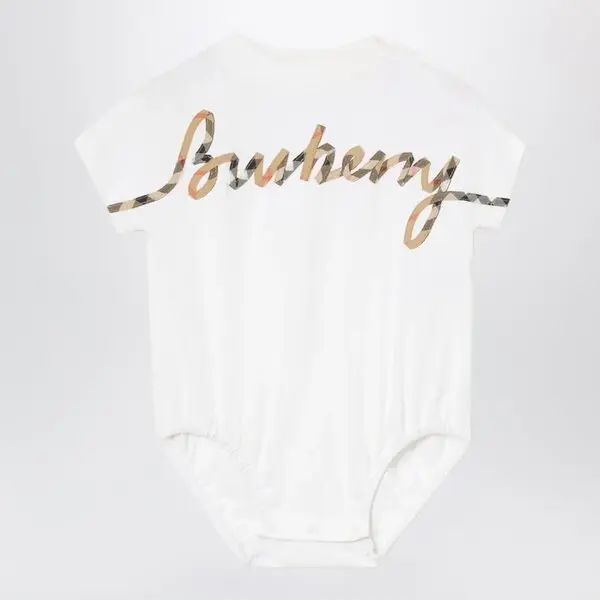 Burberry Cotton Jersey Bodysuit With Check Logo - White
