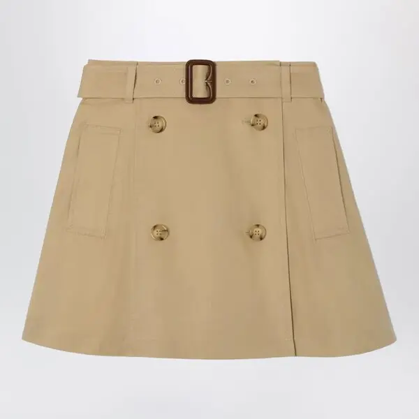 Burberry Cotton Twill Trench Skirt In Sand - Beige