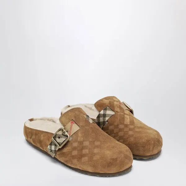Burberry Urchin Clog In Shearling Check Jute