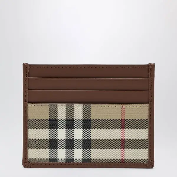 Burberry Check Credit Card Holder In Coated Cotton - Beige