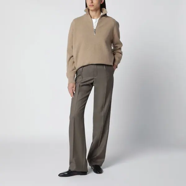 RÓHE Camel Mouline Knit Zip Polo Shirt