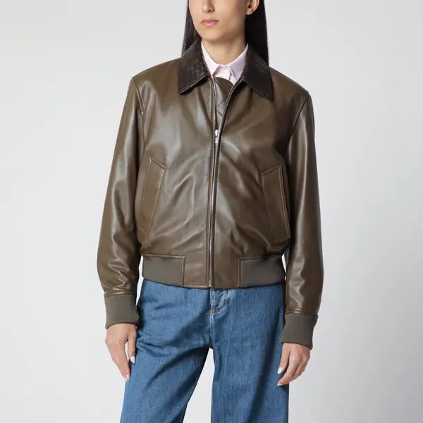 Bottega Veneta Glossy Lamb Leather Bomber Jacket - Green