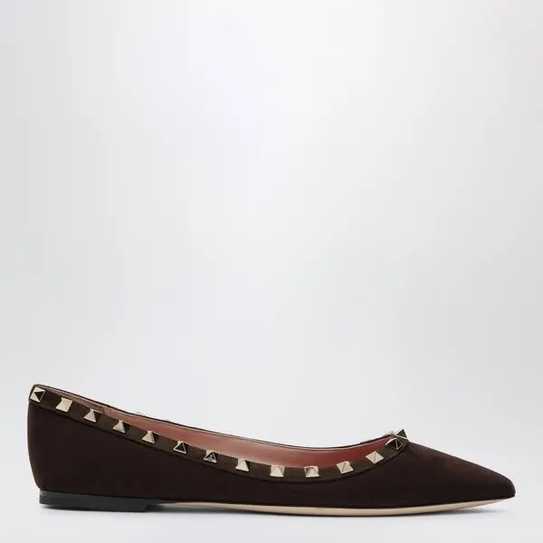 Valentino Garavani Suede Rockstud Ballet Flats - Brown