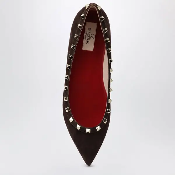 Valentino Garavani Suede Rockstud Ballet Flats - Brown