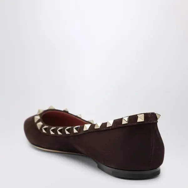Valentino Garavani Suede Rockstud Ballet Flats - Brown