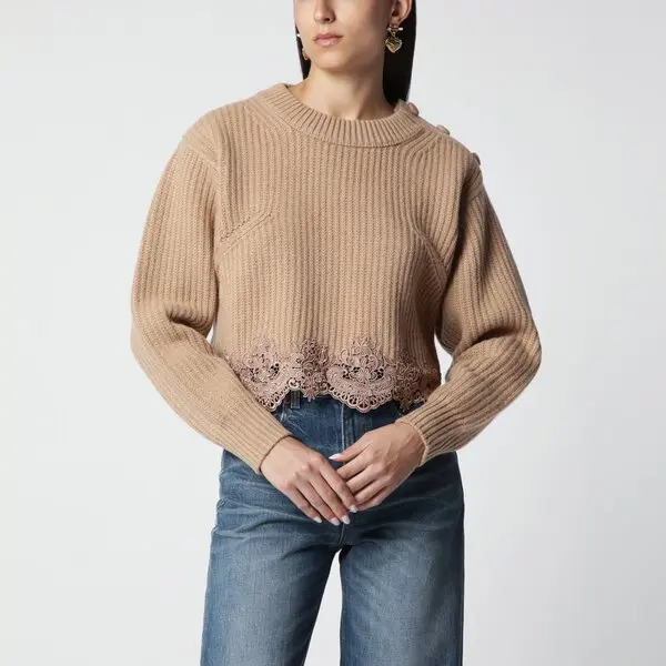 Chloé Cropped Turtleneck Sweater In Wool-cashmere Bleached