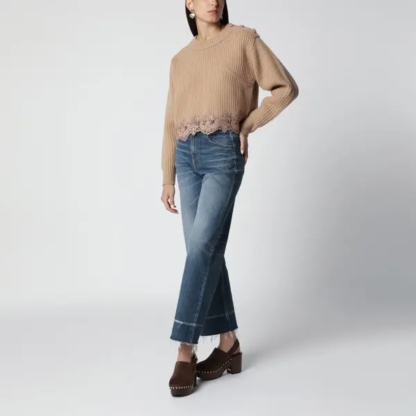 Chloé Cropped Turtleneck Sweater In Wool-cashmere Bleached