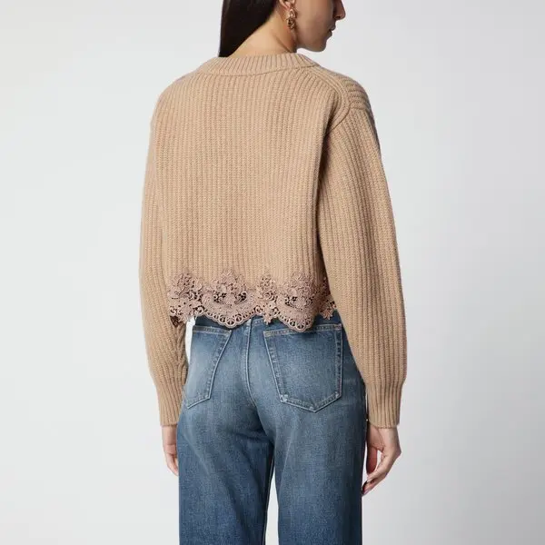 Chloé Cropped Turtleneck Sweater In Wool-cashmere Bleached