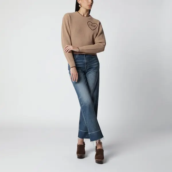Chloé Light Wool And Cashmere Logo Sweater - Brown
