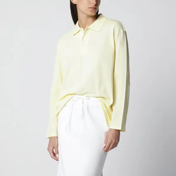 FLORE FLORE Diana Organic Cotton Ribbed Knit Polo Shirt - Yellow