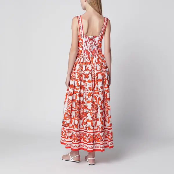 Dolce & Gabbana Majolica Print Cotton Poplin Maxi Dress - Orange