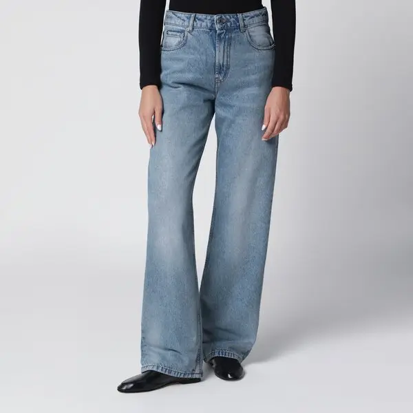 AMI Paris Washed Indigo Denim Wide-leg Jeans - Blue