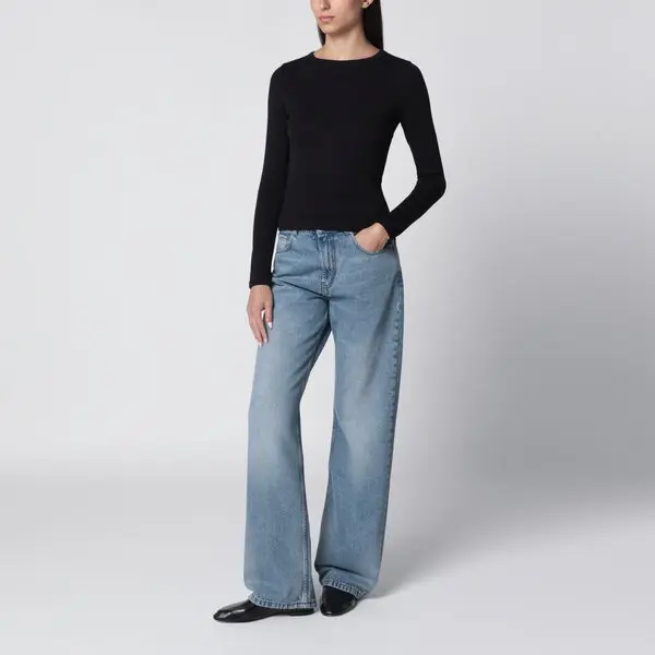 AMI Paris Washed Indigo Denim Wide-leg Jeans