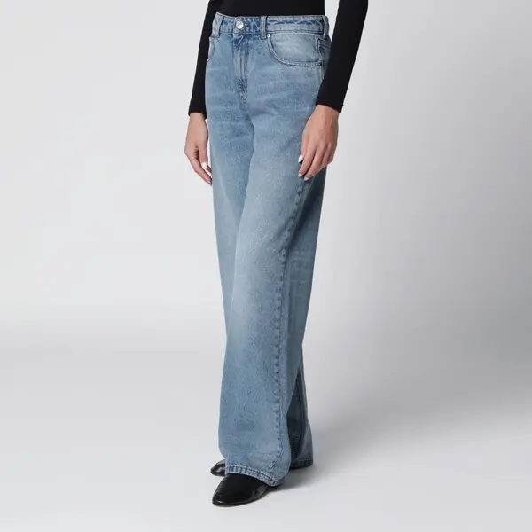AMI Paris Washed Indigo Denim Wide-leg Jeans
