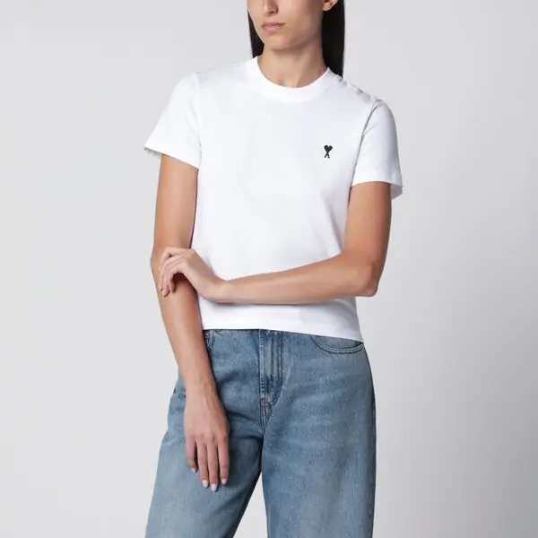 AMI Paris Crewneck T-shirt With Embroidered Logo - White