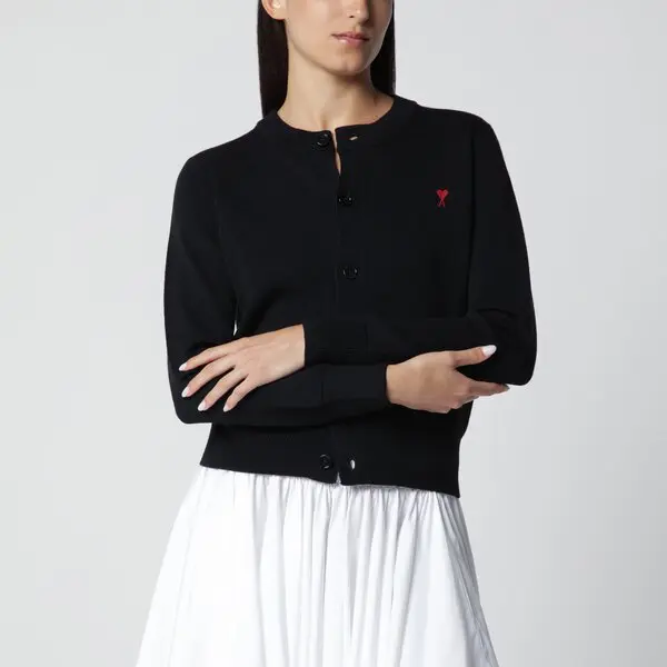 AMI Paris Wool De Coeur Cardigan - Black