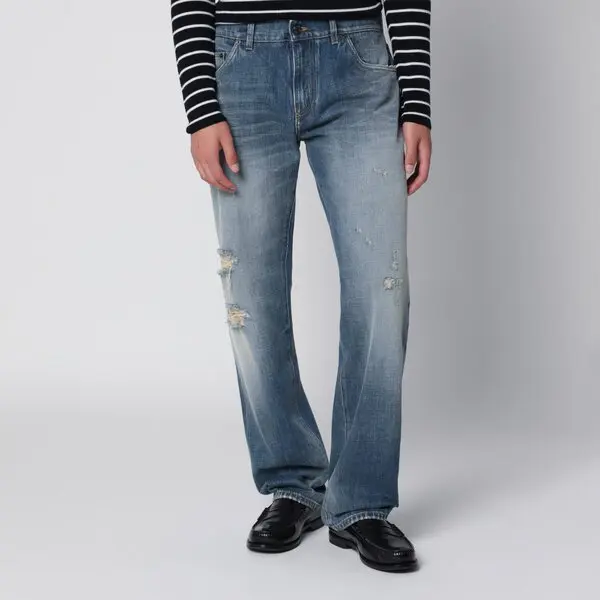 Dolce & Gabbana Washed-effect Jeans With Logo Plaque