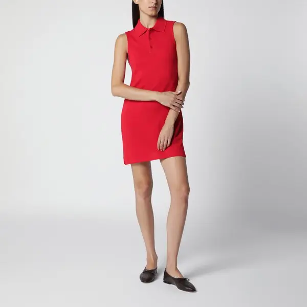 FLORE FLORE Sleeveless Organic Cotton Polo Dress - Red