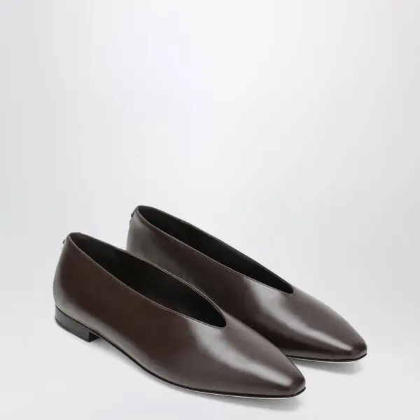 JIMMY CHOO Chocolate Leather Margot Ballet Flats