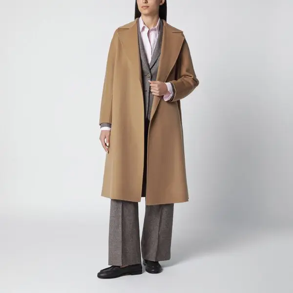 Max Mara Camel Belted Wool Blend Coat - Brown