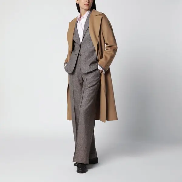 Max Mara Camel Belted Wool Blend Coat - Brown