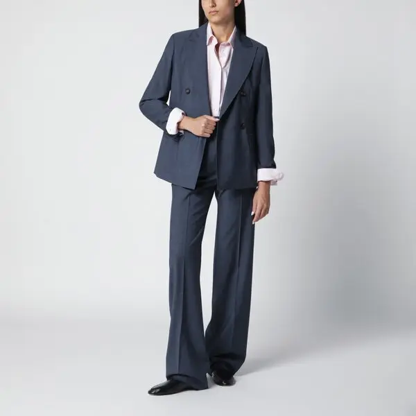 Max Mara Double-breasted Jacket In Denim Wool Canvas