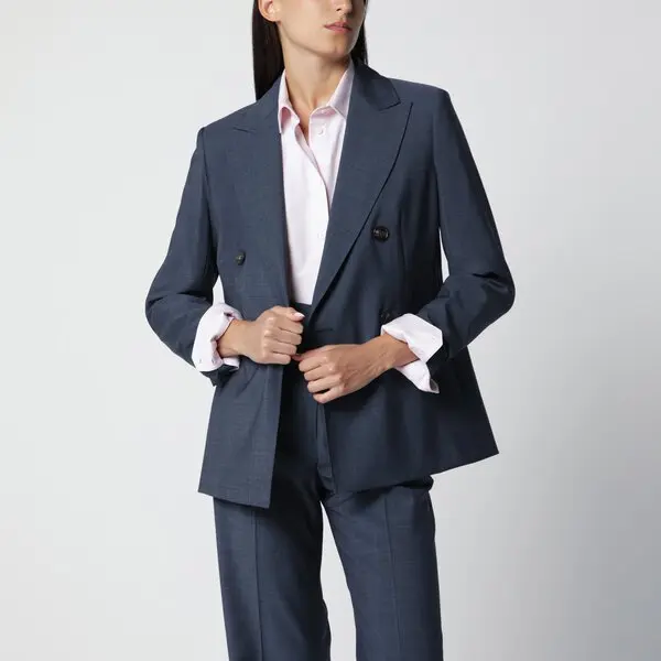Max Mara Double-breasted Jacket In Denim Wool Canvas