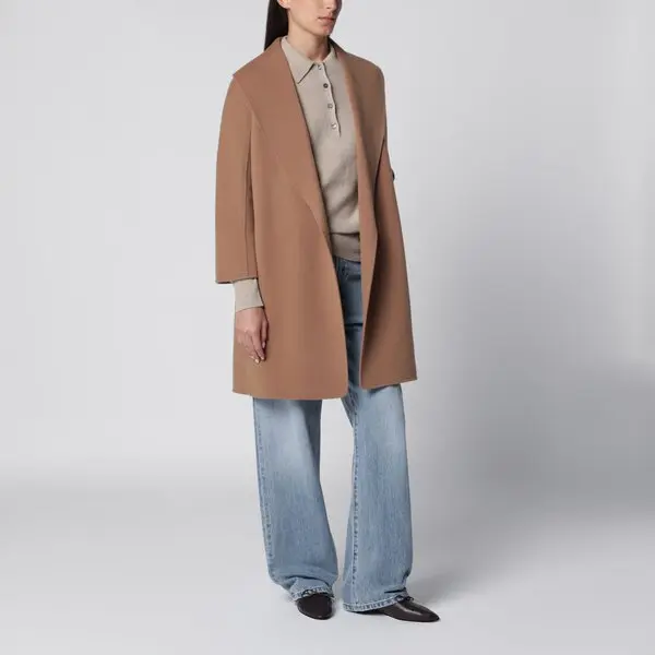 Max Mara Camel Double Wool Wrap Coat - Brown