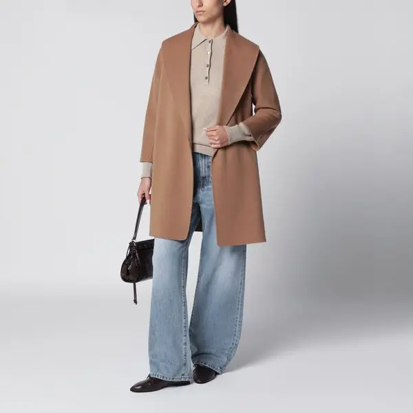 Max Mara Camel Double Wool Wrap Coat - Brown