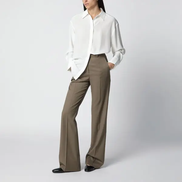 Max Mara Camel Wool Gabardine Trousers - Brown