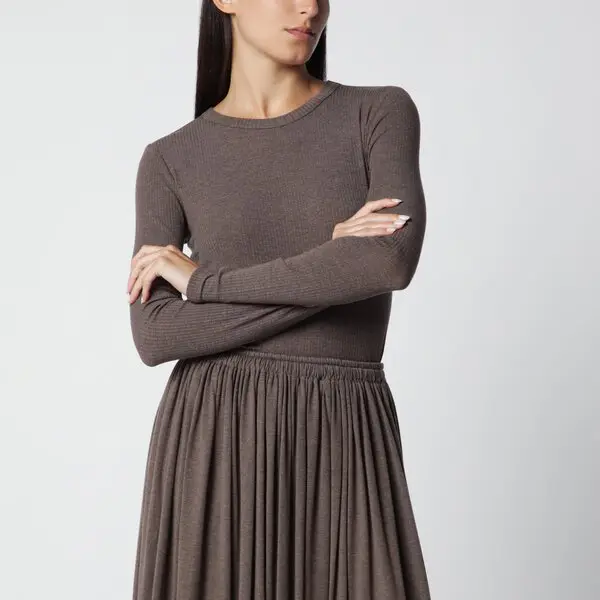 Max Mara Long-sleeve T-shirt In Dark Khaki Jersey