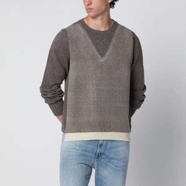 MAISON MARGIELA Crewneck Lambswool Sweater In Mud And Ecru - Beige