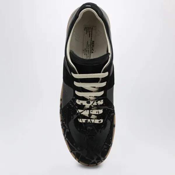 MAISON MARGIELA Replica Paint-splattered Calfskin And Suede Sneakers - Black