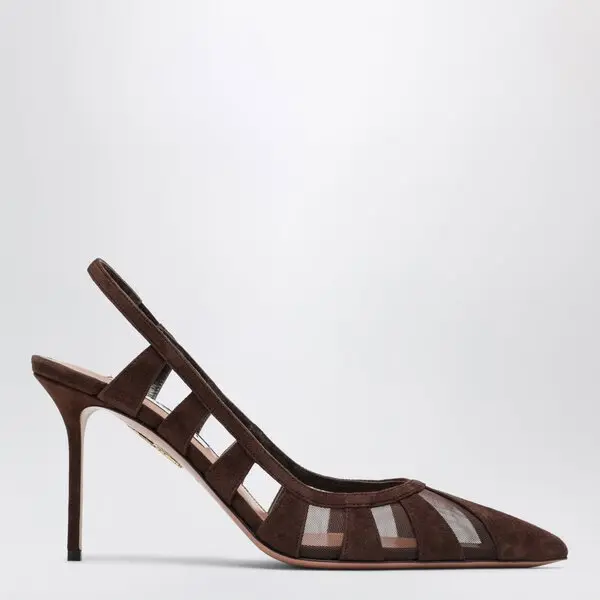 AQUAZZURA Suede Slingback Pumps With Stiletto Heel - Brown